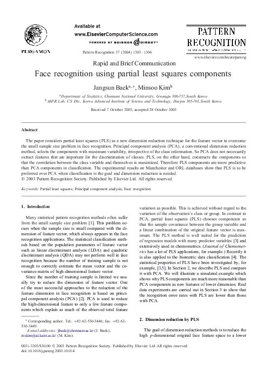 (PDF) Face recognition using partial least squares components | Minsoo Kim - Academia.edu