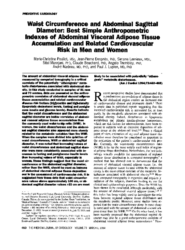 (PDF) Waist circumference and abdominal sagittal diameter: Best simple ...
