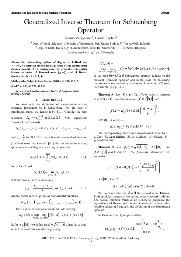 (PDF) Generalized Inverse Theorem for Schoenberg Operator | Co. SEP - Academia.edu