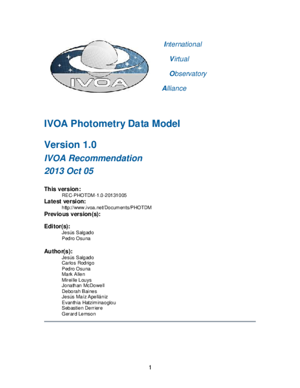 (PDF) IVOA Recommendation: IVOA Photometry Data Model