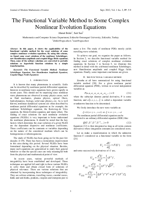 Pdf The Functional Variable Method To Some Complex Nonlinear