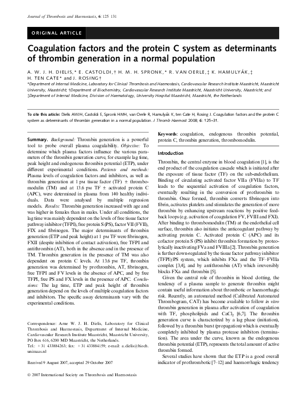 (PDF) Coagulation factors and the protein C system as determinants of ...