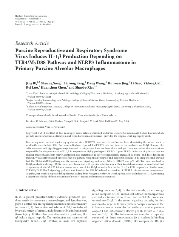 (PDF) Porcine reproductive and respiratory syndrome virus (PRRSV ...
