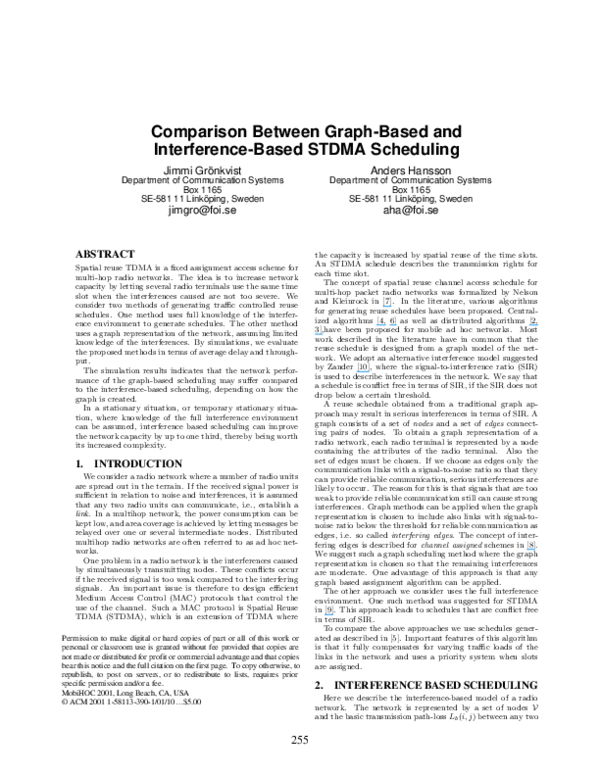 Pdf Comparison Between Graph Based And Interference Based Stdma Scheduling