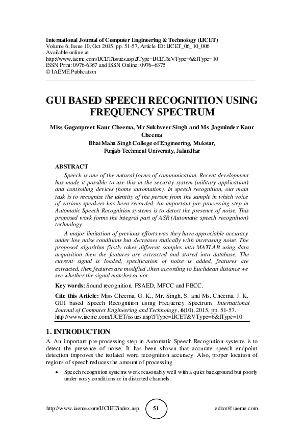 (PDF) GUI BASED SPEECH RECOGNITION USING FREQUENCY SPECTRUM