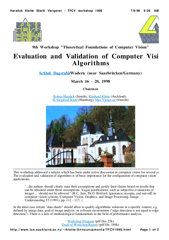 (PDF) Evaluation and Validation of Computer Vision Algorithms