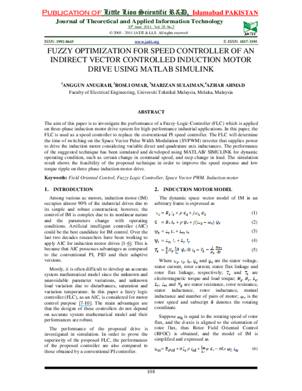 (PDF) Fuzzy Optimization for Speed Controller of an Indirect Vector ...