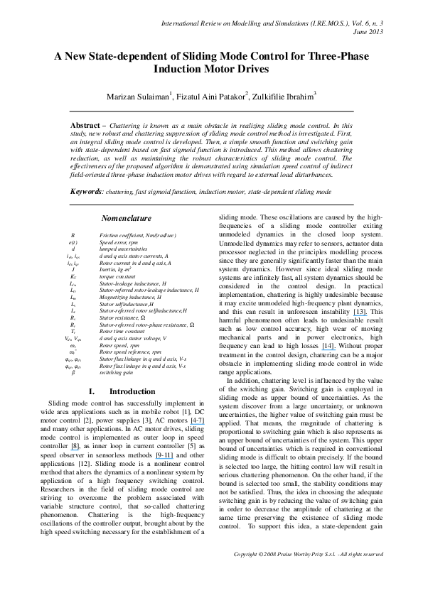 Pdf New Methodology For Chattering Suppression Of Sliding Mode Control For Three Phase