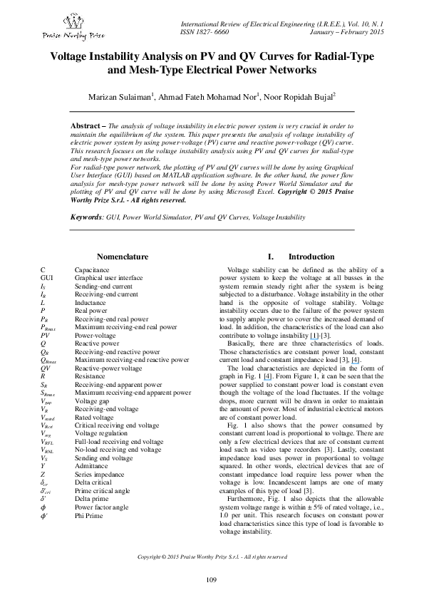(PDF) Voltage Instability Analysis on PV and QV Curves for Radial-Type and Mesh-Type Electrical ...