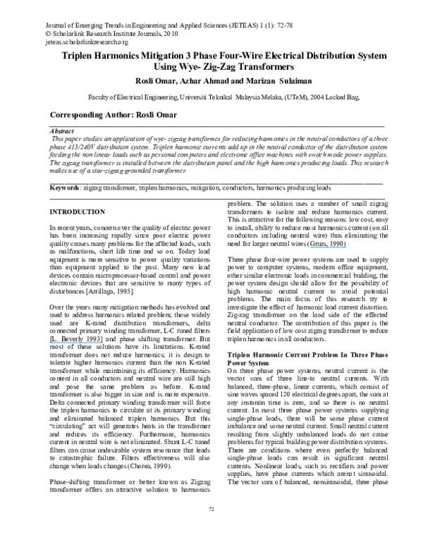 (PDF) Triplen Harmonics Mitigation 3 Phase Four-Wire Electrical ...