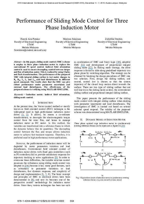 (PDF) Performance of sliding mode control for three phase induction motor