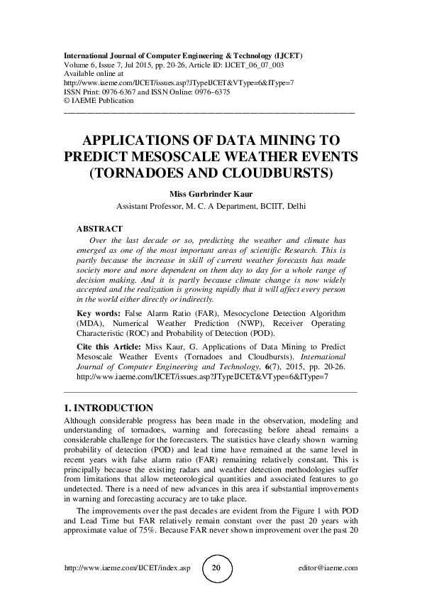 (PDF) APPLICATIONS OF DATA MINING TO PREDICT MESOSCALE WEATHER EVENTS ...