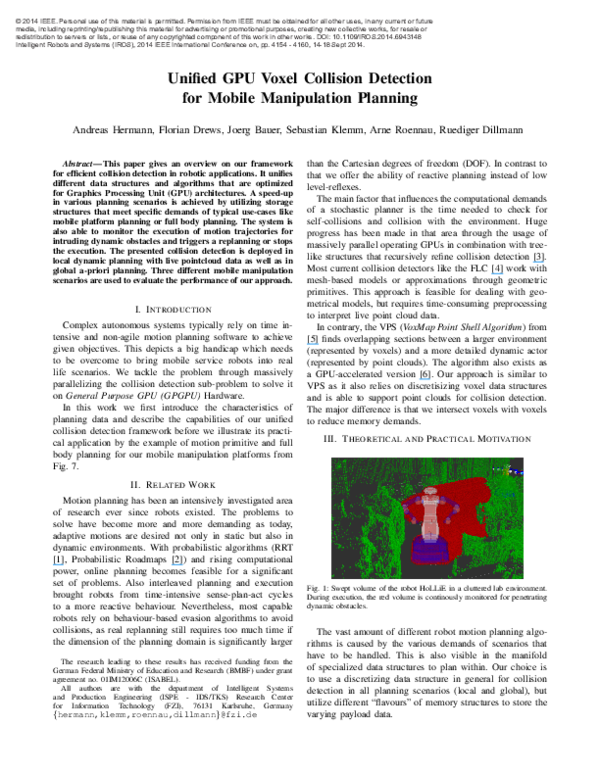 Pdf Unified Gpu Voxel Collision Detection For Mobile Manipulation Planning