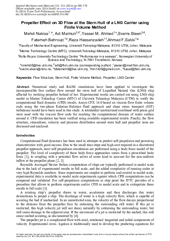 (PDF) Propeller Effect on 3D Flow at the Stern Hull of a LNG Carrier Using Finite Volume Method