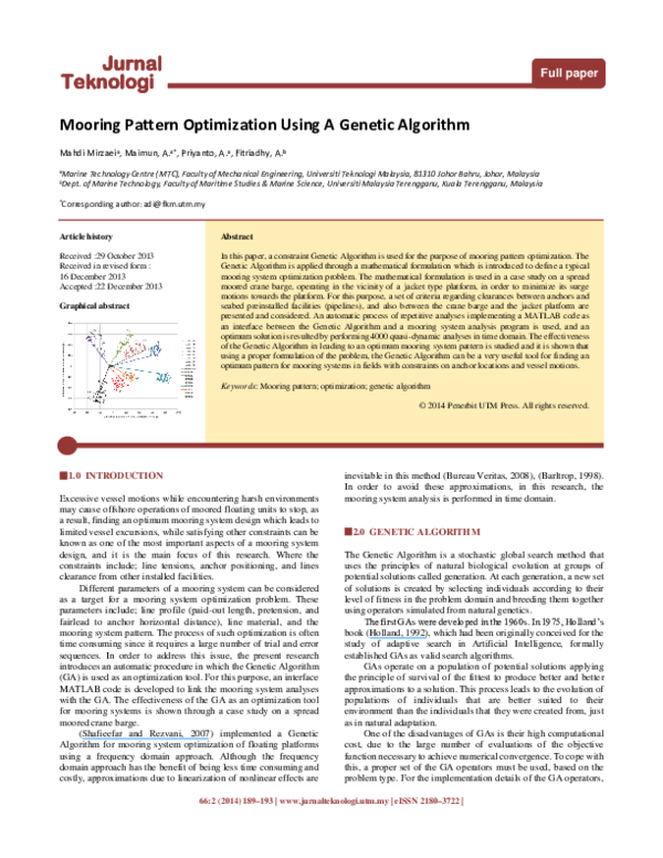 (PDF) Mooring Pattern Optimization Using A Genetic Algorithm