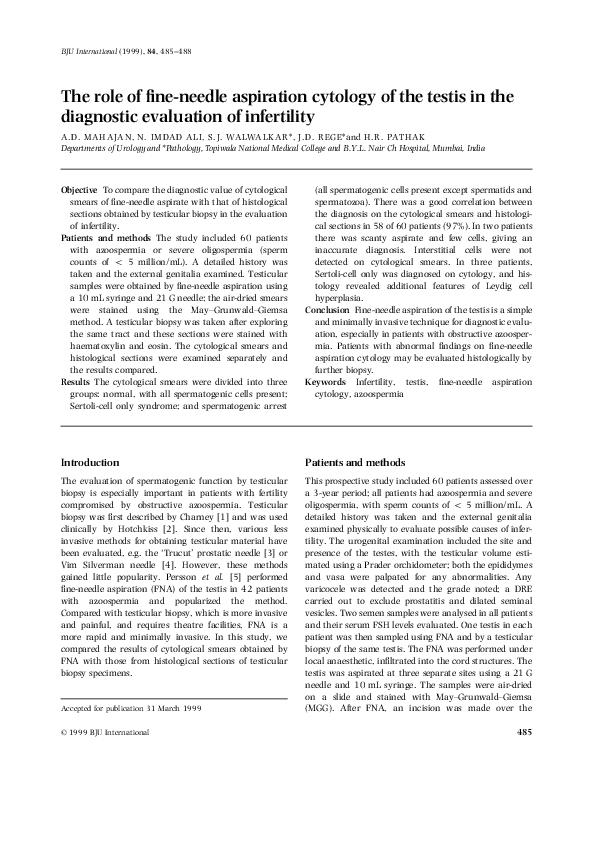 (PDF) The role of fine-needle aspiration cytology of the testis in the ...