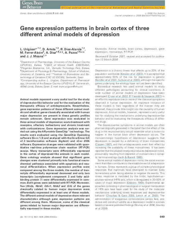 (PDF) The recent progress in animal models of depression | qingzhong ...