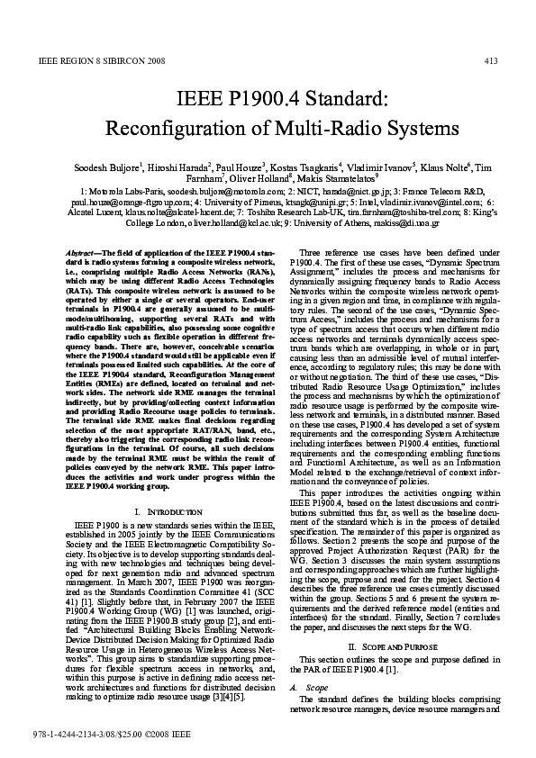(PDF) IEEE P1900.4 Standard: Reconfiguration of multi-radio systems
