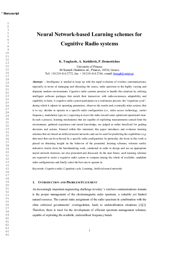 (PDF) Neural network-based learning schemes for cognitive radio systems