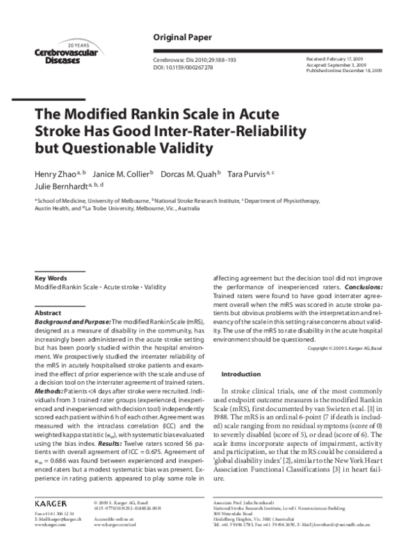 (PDF) The Modified Rankin Scale in Acute Stroke Has Good Inter-Rater ...