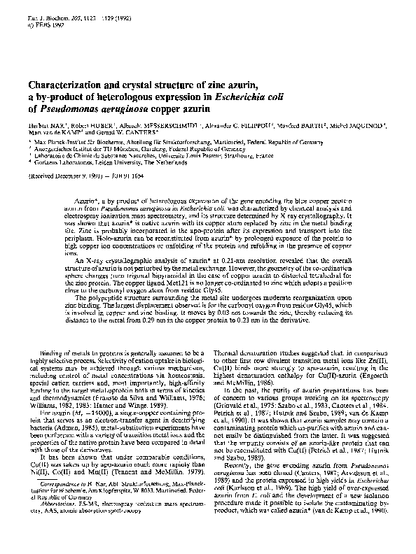 (PDF) Characterization and crystal structure of zinc azurin, a by ...
