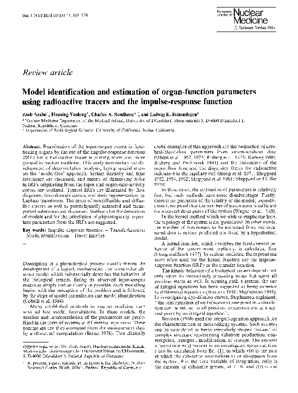 (PDF) Model identification and estimation of organ-function parameters using radioactive tracers ...
