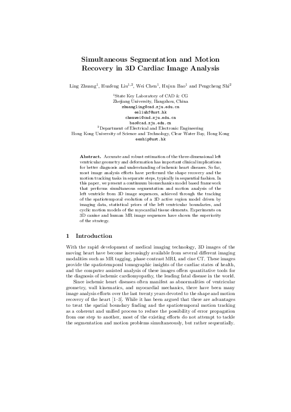 (PDF) Simultaneous Segmentation and Motion Recovery in 3D Cardiac Image Analysis