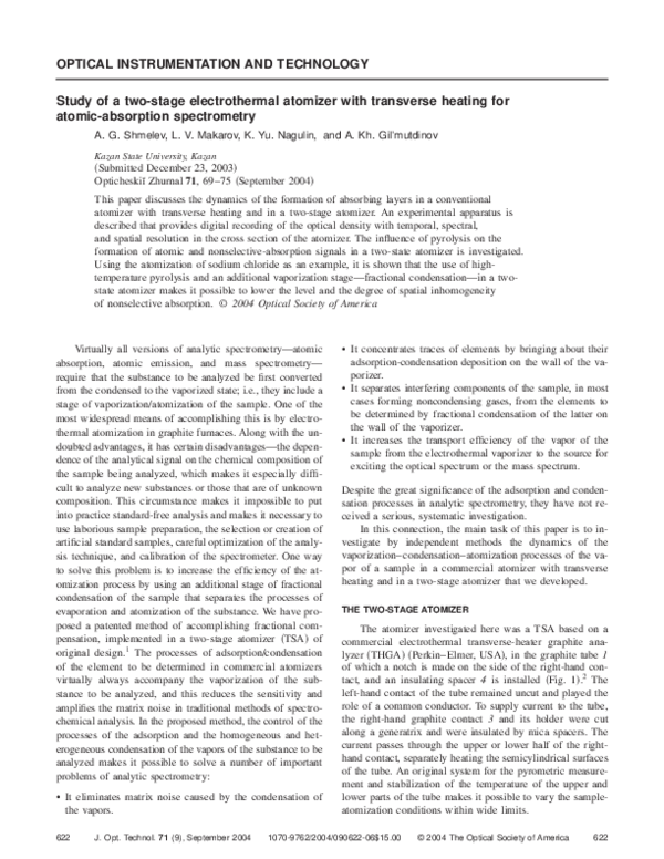(PDF) Study of a two-stage electrothermal atomizer with transverse ...