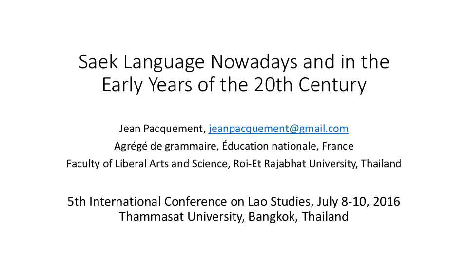 (PDF) Saek Language in the Early Years of the 20th Century and Nowadays