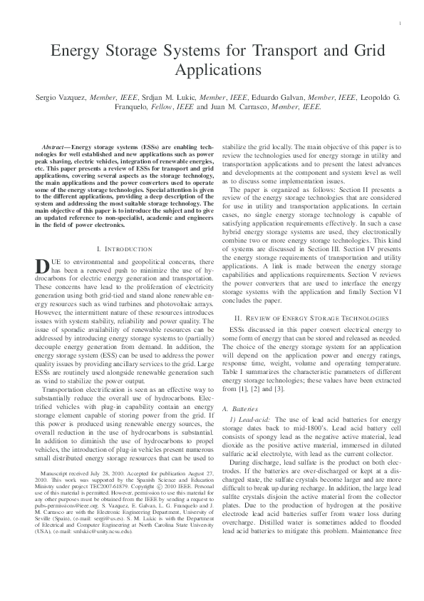 (PDF) Energy Storage Systems for Transport and Grid Applications