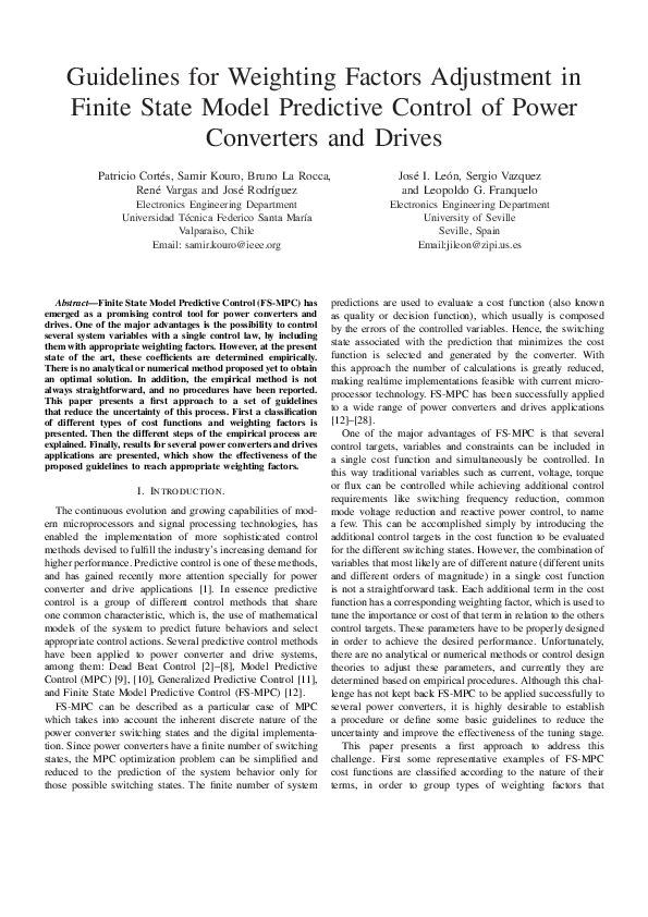 Pdf Guidelines For Weighting Factors Design In Model Predictive Control Of Power Converters