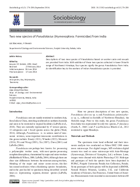 (PDF) New Pseudolasius Ant Species from India