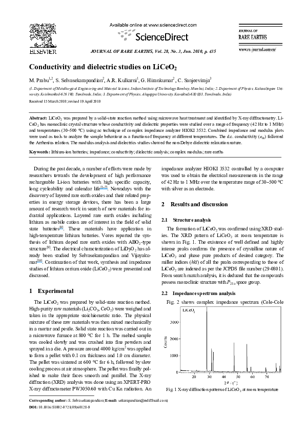 (PDF) Conductivity and dielectric studies on LiCeO2