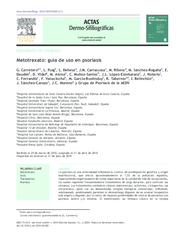 (PDF) Metotrexato: guía de uso en psoriasis