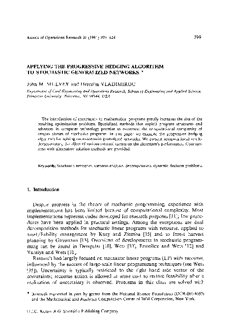 (PDF) Applying the progressive hedging algorithm to stochastic generalized networks