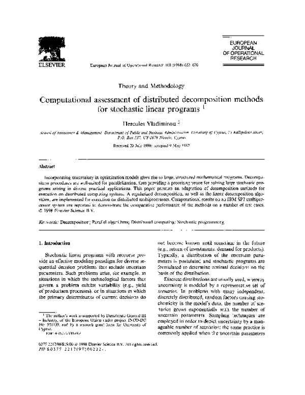 (PDF) Computational assessment of distributed decomposition methods for stochastic linear programs