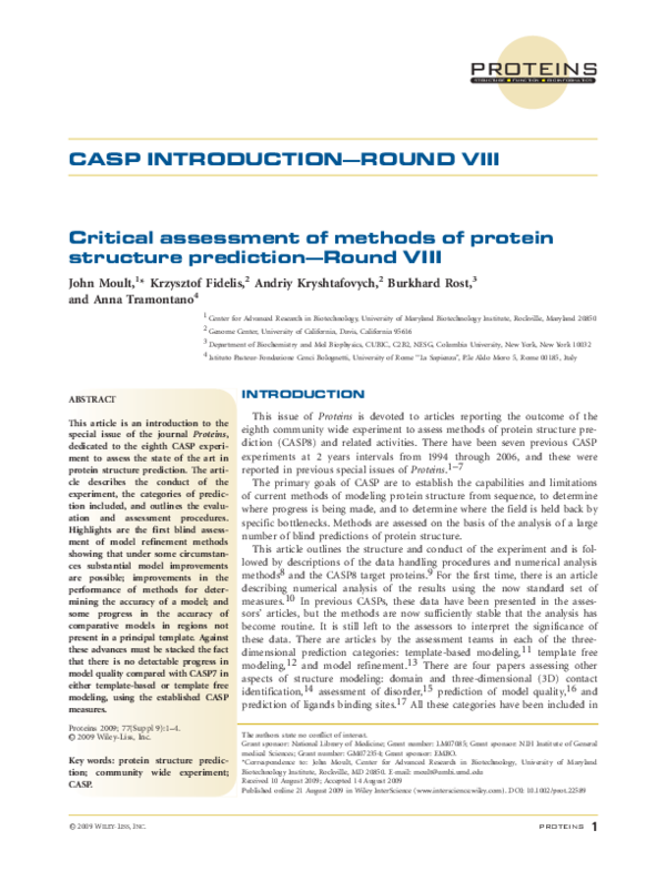 Pdf Critical Assessment Of Methods Of Protein Structure Prediction Casp Round V