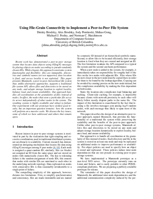 Pdf Using File Grain Connectivity To Implement A Peer To Peer File System