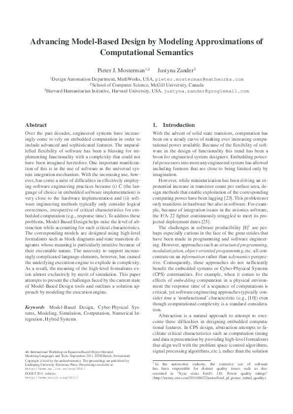 (PDF) Advancing Model-Based Design by Modeling Approximations of Computational Semantics