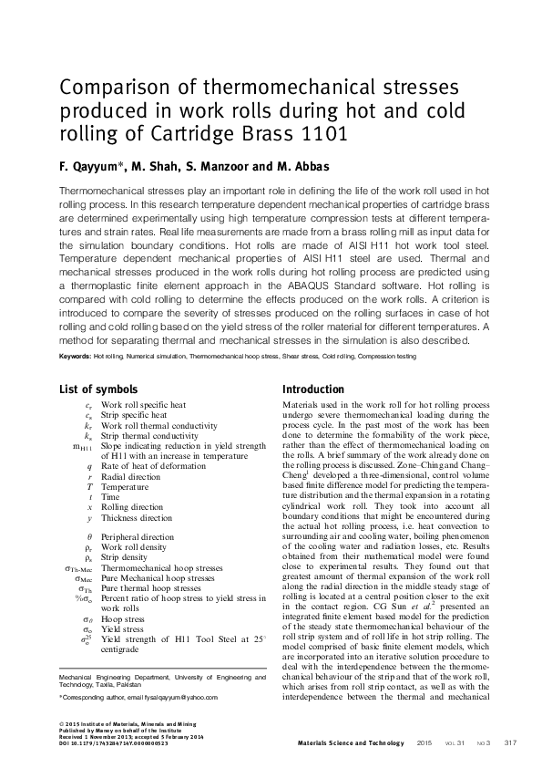 (PDF) Finite elements prediction of thermal stresses in work roll of ...