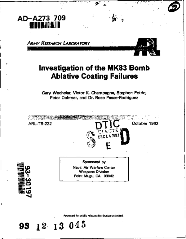 (PDF) Investigation of the MK83 Bomb Ablative Coating Failures