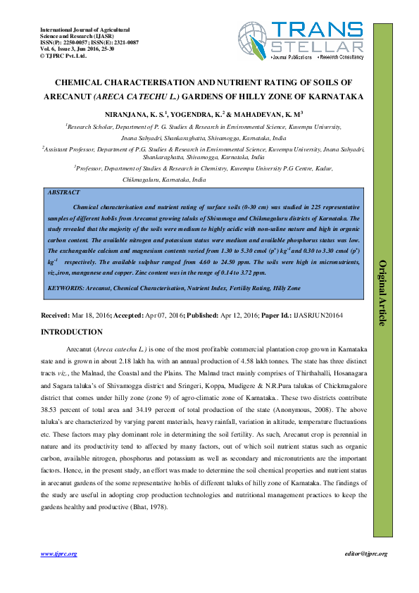 (PDF) CHEMICAL CHARACTERISATION AND NUTRIENT RATING OF SOILS OF ARECANUT (ARECA CATECHU L ...