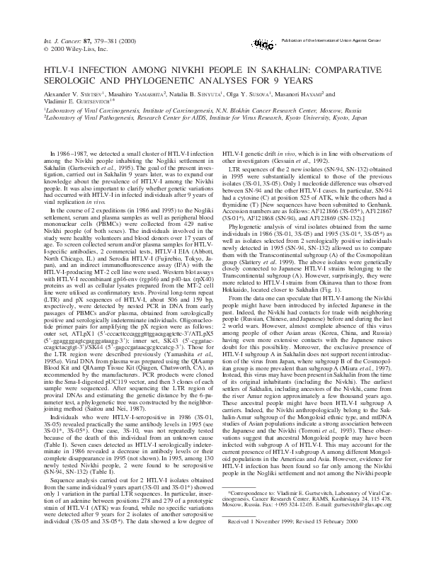 (PDF) Htlv-i infection among Nivkhi people in Sakhalin: Comparative ...