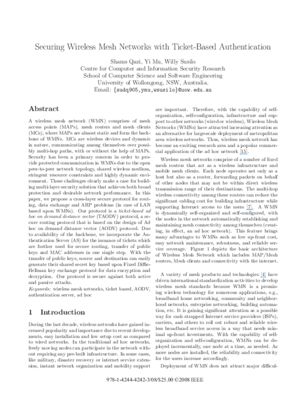 (PDF) Securing wireless mesh networks with ticket-based authentication