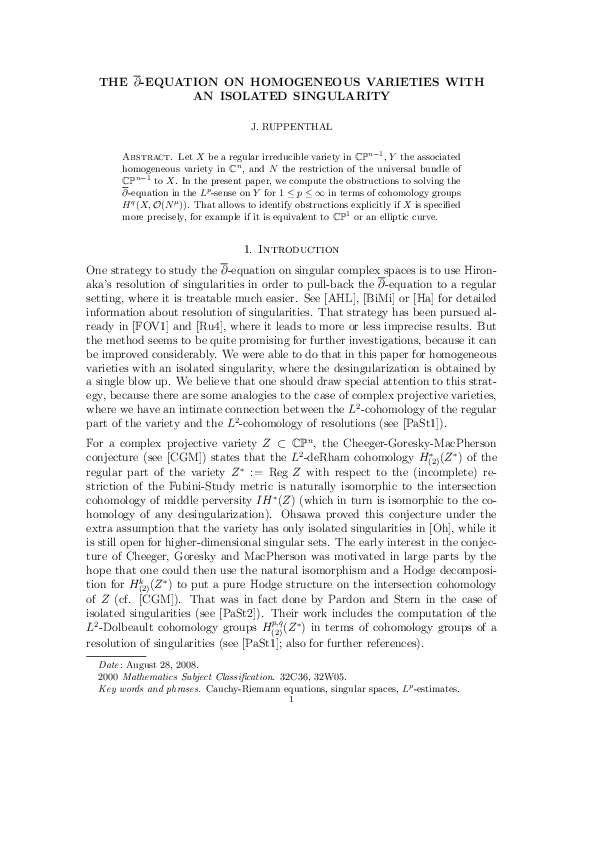 (PDF) The -equation on homogeneous varieties with an isolated singularity
