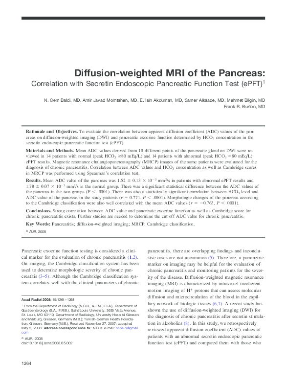 (PDF) Diffusion-weighted MRI of the Pancreas