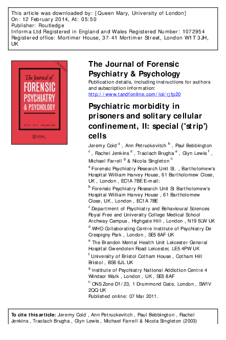 (PDF) Psychiatric morbidity in prisoners and solitary cellular ...