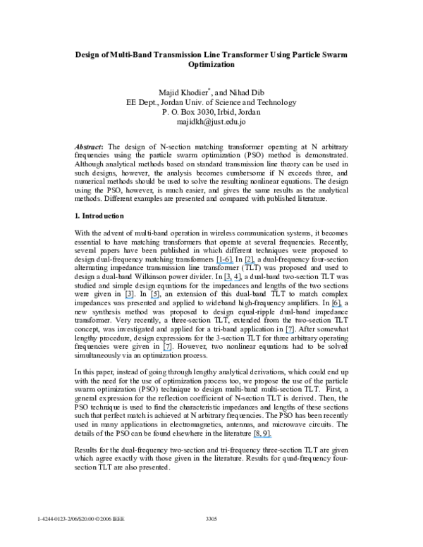 (PDF) Design of MultiBand Transmission Line Transformer using Particle Swarm Optimization