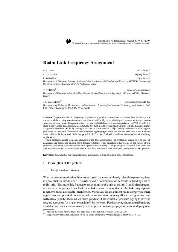 Pdf Radio Link Frequency Assignment