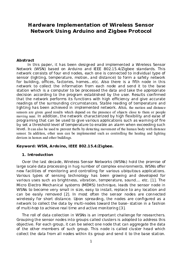Doc Hardware Implementation Of Wireless Sensor Network Using Arduino And Zigbee Protocol Dr 1987